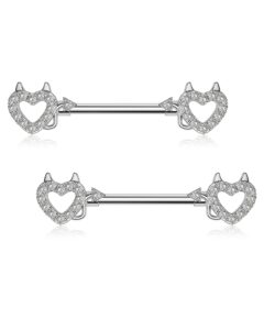 melighting devil nipple rings 14g surgical steel 316l heart shape nipple barbell cz nipple piercing jewelry for women men body piercing jewelry