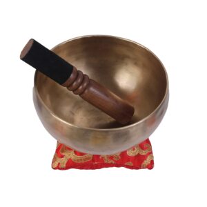 esk group 6 inch tibetan hammered old antique himalayan 7 metal singing bowls meditation singing bowl for healing prayer,yoga with prayer flag ,mallet, & cushion, gh-02