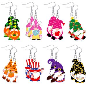 8 pairs gnome earrings for women gnome jewelry gift women's drop and dangle earrings for easter mother's day summer valentine's day christmas new year(vivid style)