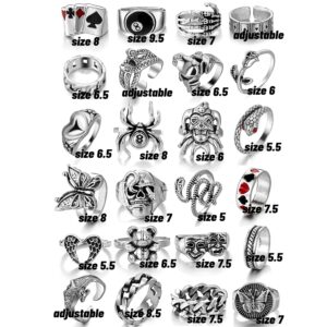 KISS WIFE Cool Rings Set for Women, Vintage Silver Punk Rings Bulk, Gothic Chunky Knuckle Emo Stackable Finger Ring Pack (Gothic)