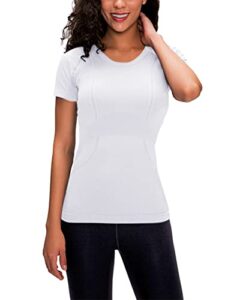 luyaa seamless lightweight women's workout shirts short sleeves quick dry fashion gym athletic yoga gym sports tops white s