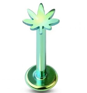 body accentz labret stud internally threaded marijuana top 316l surgical steel pot leaf