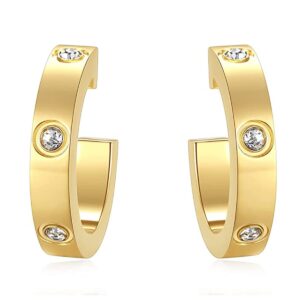 friendship earrings for women designer cubic zirconia gold stainless steel hoop huggie cuff studs friendship jewelry mothers day birthday christmas gifts… (gold - round zirconia)