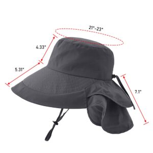 ZEXIAN Womens Sun Hat UPF 50+ Wide Brim and Ponytail Hole, Hiking Safari Hat with Neck Flap (Dark Grey)