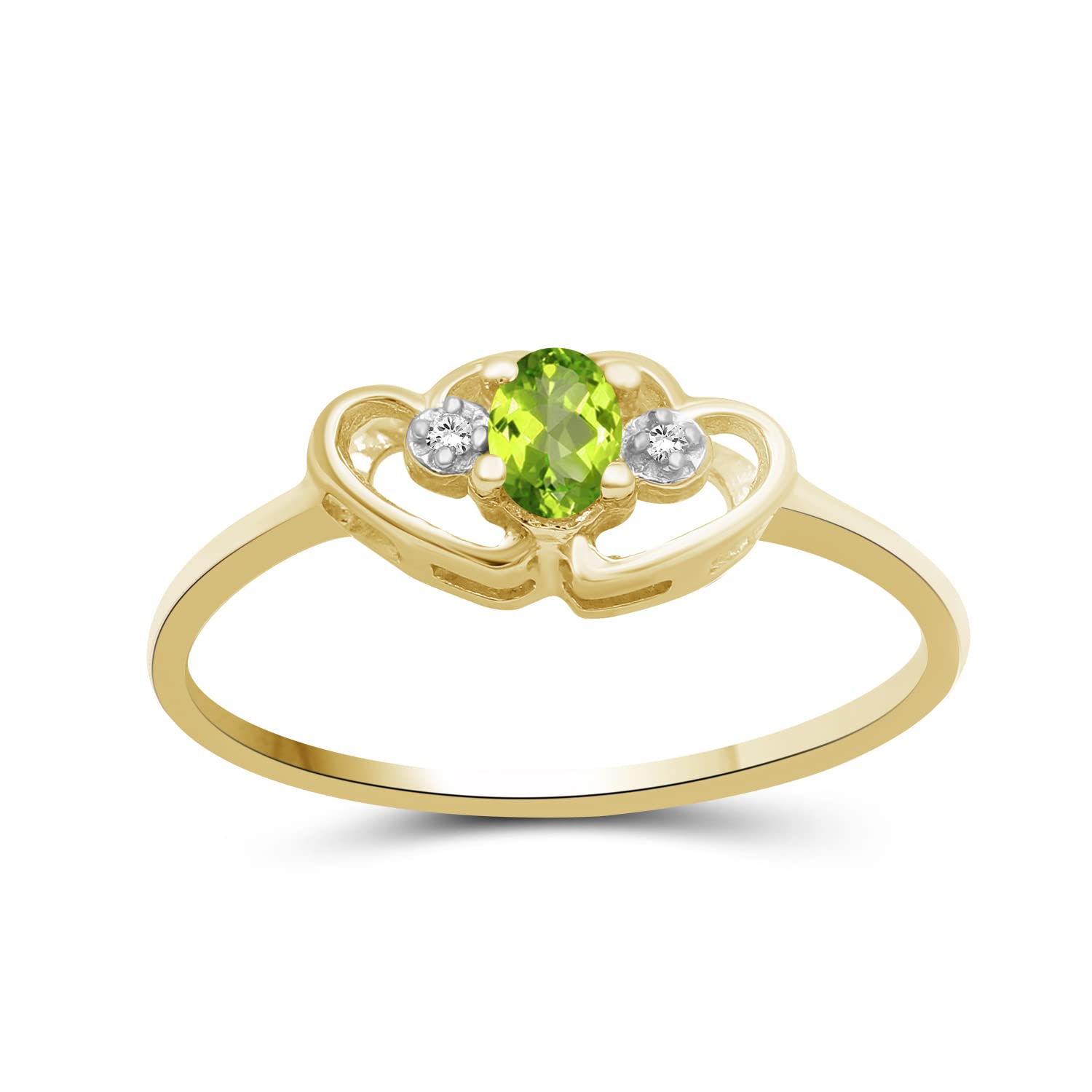 JEWELEXCESS 0.18 CTW Peridot & Accent White Diamonds Ring in 14K Gold Over Silver