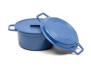 misen enameled cast iron dutch oven - premium quality thick core | chip-resistant enamel coating | versatile multi-purpose shape | wide handles for easy handling | ideal for everyday cooking | 7qt i blue