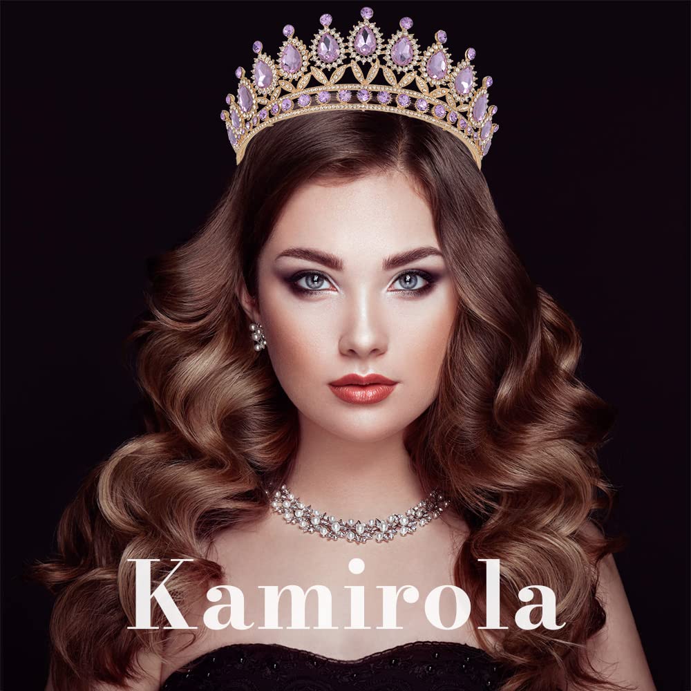 Kamirola Royal Queen Crown and Tiaras Princess Crown for Women and Girls Crystal Headbands for Bridal, Princess for Wedding and Party (Purple)