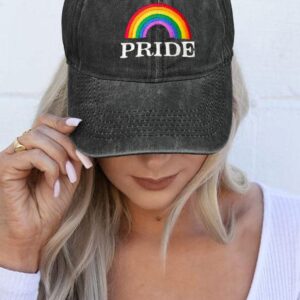 LGBT Embroidered Baseball Hat Pride Rainbow Denim Hats Pride Baseball Hats LGBT Embroidery Hat for Men Women Black