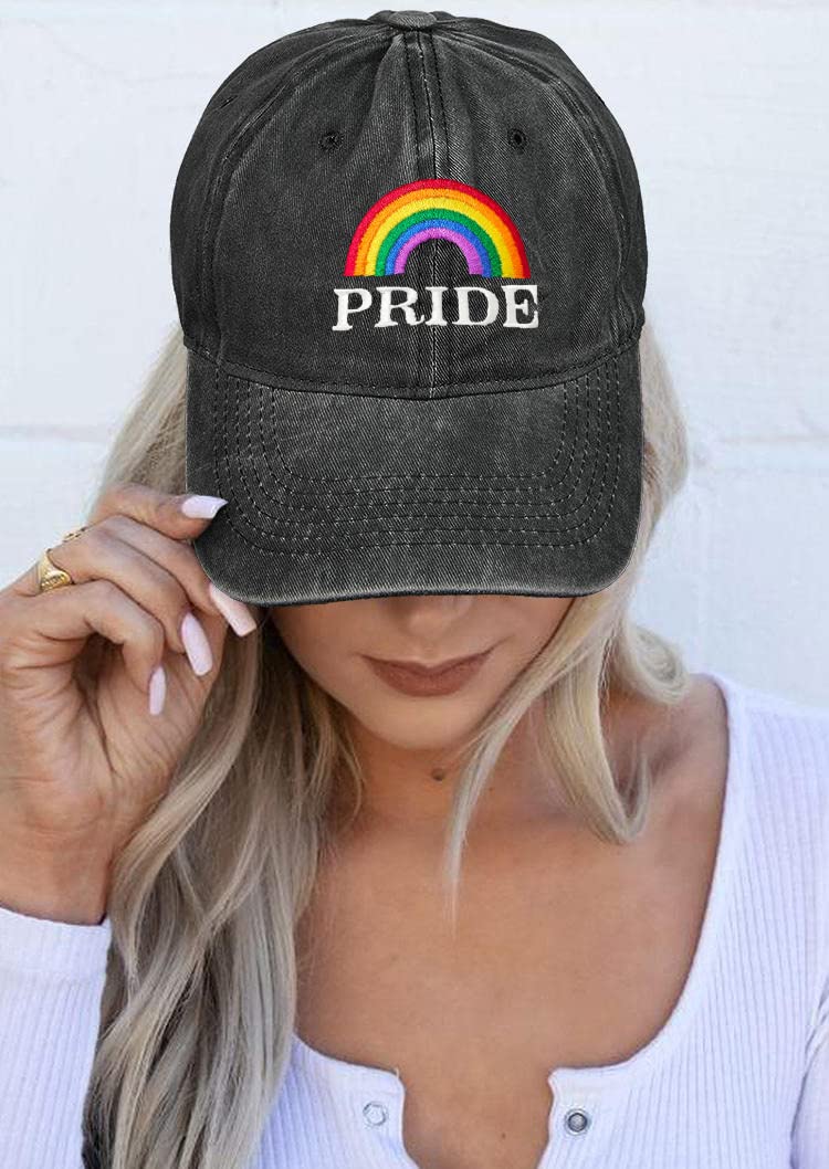 LGBT Embroidered Baseball Hat Pride Rainbow Denim Hats Pride Baseball Hats LGBT Embroidery Hat for Men Women Black