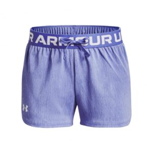 under armour girls' play up twist shorts, (495) baja blue light heather/baja blue/white, youth medium