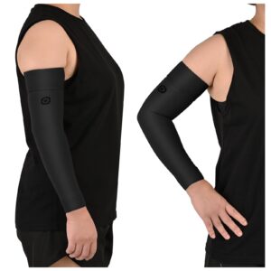 nurcom® medical compression arm sleeve for men women, 2 pack, 20-30mmhg with silicone band for lymphedema, lipedema, pain relief, edema, swelling, post surgery recovery, black m