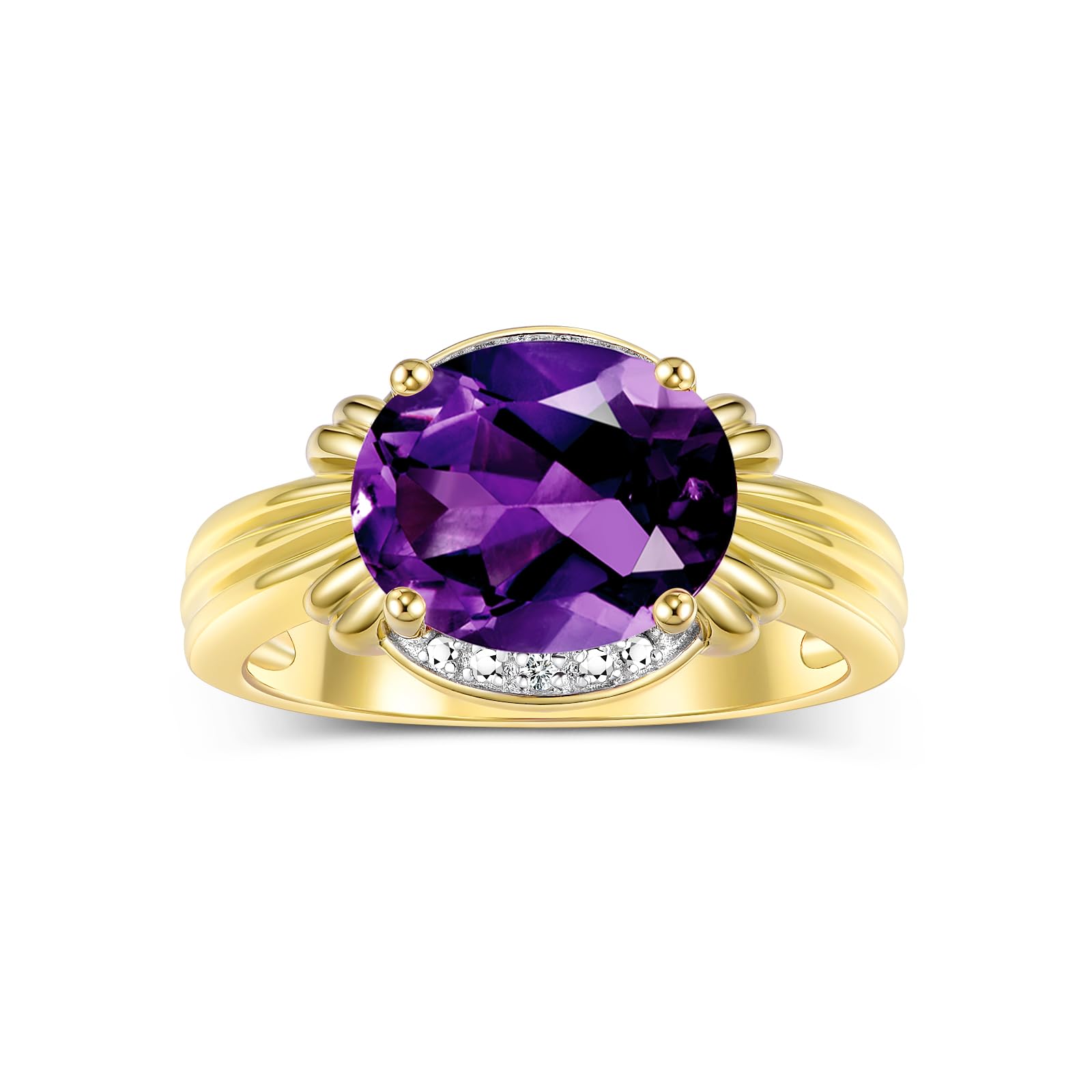 RYLOS Rings for Women 14K Gold Plated Silver Ring 12X10MM Gemstone & Diamonds Great Ring for Middle or Pointer Finger February Amethyst Jewelry Size 7