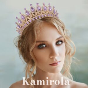 Kamirola Royal Queen Crown and Tiaras Princess Crown for Women and Girls Crystal Headbands for Bridal, Princess for Wedding and Party (Purple)