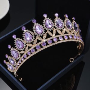 Kamirola Royal Queen Crown and Tiaras Princess Crown for Women and Girls Crystal Headbands for Bridal, Princess for Wedding and Party (Purple)