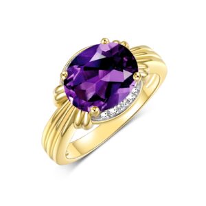 rylos rings for women 14k gold plated silver ring 12x10mm gemstone & diamonds great ring for middle or pointer finger february amethyst jewelry size 7