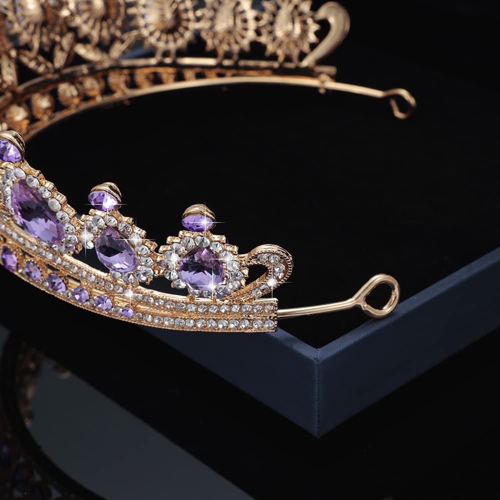 Kamirola Royal Queen Crown and Tiaras Princess Crown for Women and Girls Crystal Headbands for Bridal, Princess for Wedding and Party (Purple)