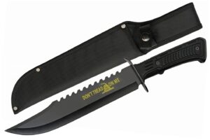 szco supplies 15” rattle snake rubberized handle sawback bowie blade outdoor survival knife with sheath, black, 211559-yb