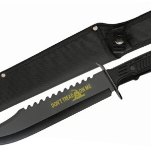 SZCO Supplies 15” Rattle Snake Rubberized Handle Sawback Bowie Blade Outdoor Survival Knife With Sheath, Black, 211559-YB