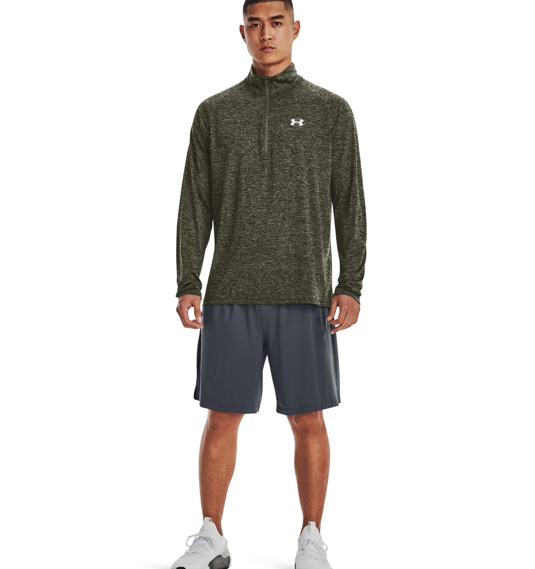 Under Armour Mens Tech 2.0 1/2 Zip-Up T-Shirt , (391) Marine OD Green / Black / White , Large