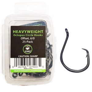 heavyweight catfish hooks - offset octopus circle hooks - 25 pack (6/0)