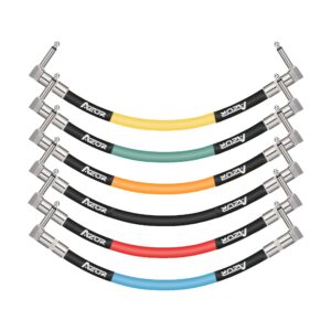 azor guitar patch cables right angle,12 cm instrument cables for guitar bass effect pedals 6 pack (multicolored)