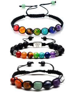 bonnerish 3pcs chakra bracelets for women, 8mm lava rock 7 chakras crystal bracelet, healing natural stones beaded bracelet yoga beads bracelets