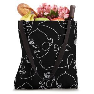 Black and White Neutral Faces Outline Abstract Women Line Tote Bag