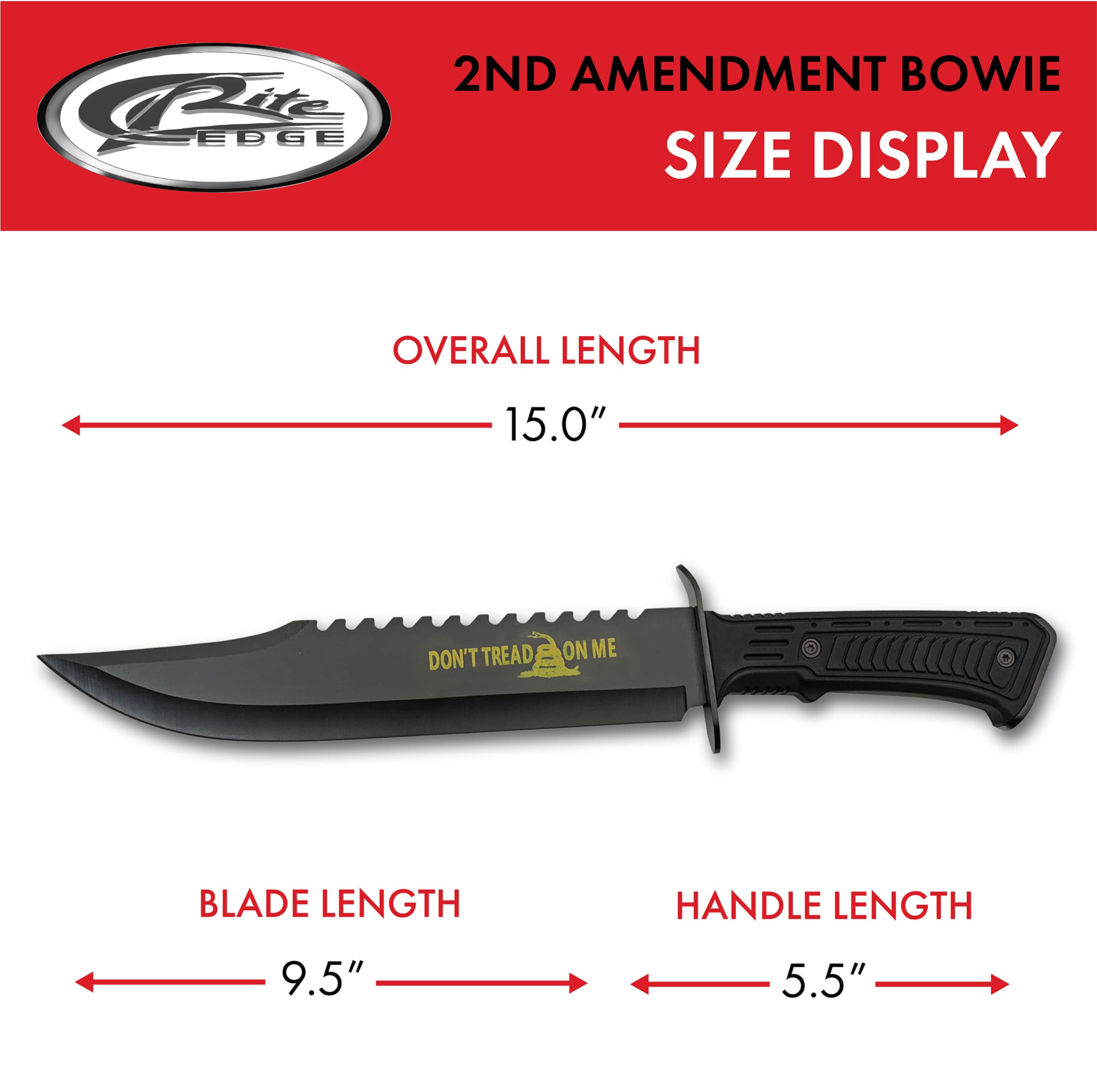 SZCO Supplies 15” Rattle Snake Rubberized Handle Sawback Bowie Blade Outdoor Survival Knife With Sheath, Black, 211559-YB