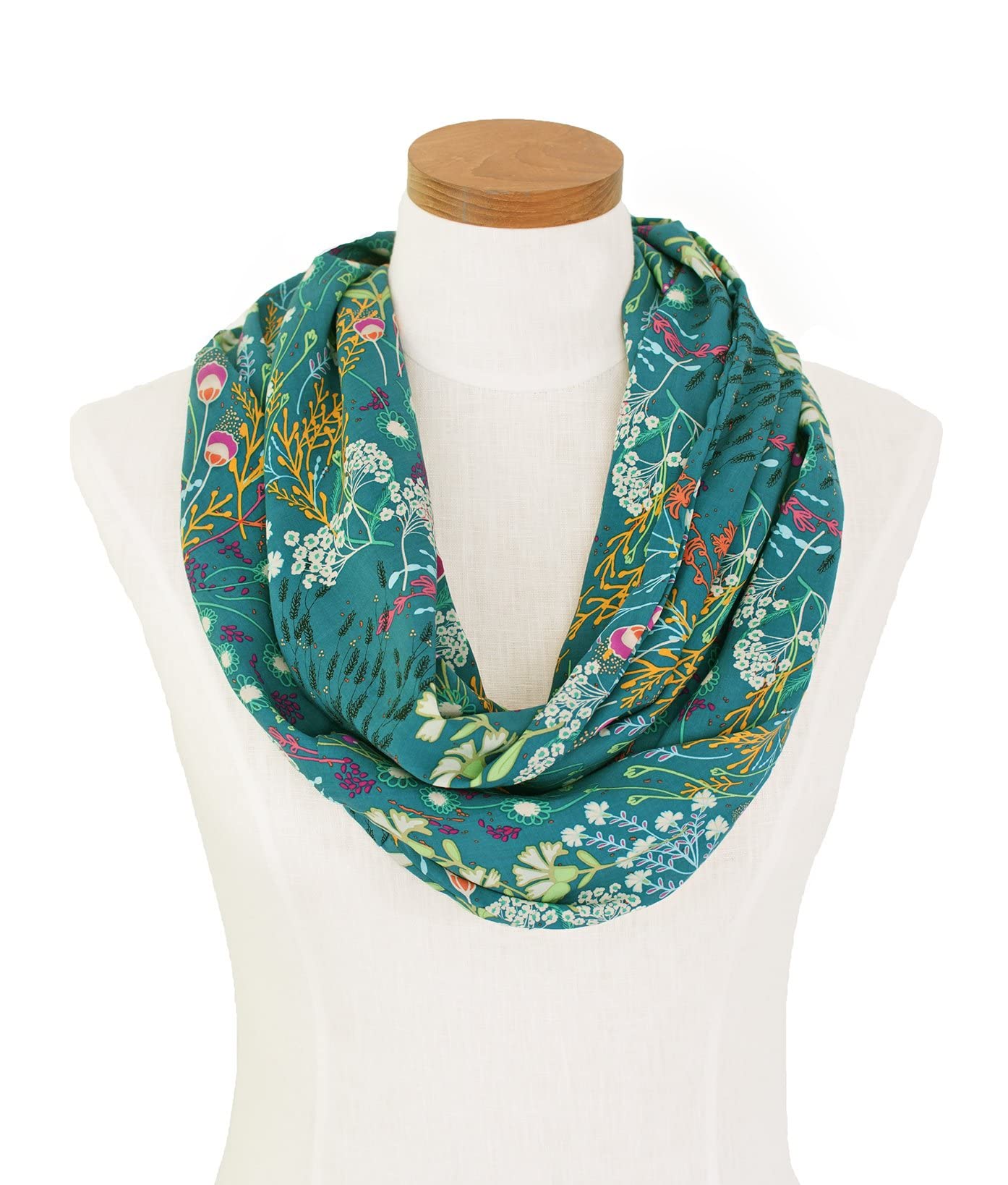 Speakeasy Travel Supply Thea Emerald ~ Infinity Scarf w/Secret Zipper Pocket, Spring Travel Scarf, Made in U.S.A., Navy, Green, Pink, Orange, Yellow