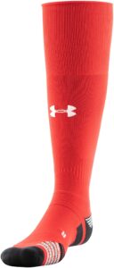 under armour adult soccer performance over-the-calf socks, 1-pair, red/black/white, medium