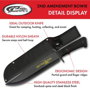 SZCO Supplies 15” Rattle Snake Rubberized Handle Sawback Bowie Blade Outdoor Survival Knife With Sheath, Black, 211559-YB