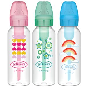 dr. brown’s natural flow® anti-colic options+™ narrow sippy bottle starter kit, 8oz/250ml, with level 3 medium-fast flow nipple and 100% silicone soft sippy spout, 3 pack, green, blue, & pink, 6m+