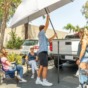 Sport-Brella Umbrella with Holder and Stand That Fits into Trailer Hitch for Tailgates, Grey