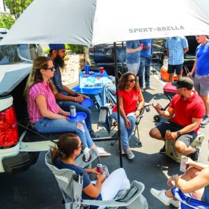 Sport-Brella Umbrella with Holder and Stand That Fits into Trailer Hitch for Tailgates, Grey