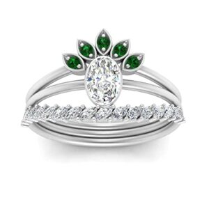 jewelryonclick marquise band with bezel set solitaire ring 925 sterling silver created emerald oval shape green color trio wedding ring sets bezel setting in size 6 fashion jewelry