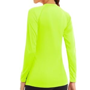 MAGCOMSEN Woman Athletic Top Fitted Running Shirts Women Sun Protection Shirts for Women Lightweight Shirts Long Sleeve Shirts for Women Fluorescent Green