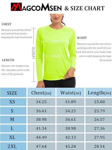 MAGCOMSEN Woman Athletic Top Fitted Running Shirts Women Sun Protection Shirts for Women Lightweight Shirts Long Sleeve Shirts for Women Fluorescent Green