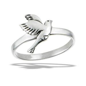 flying dove peace freedom love ring new .925 sterling silver band size 6