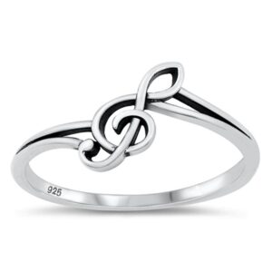 treble g clef music note cute ring new .925 sterling silver band size 5