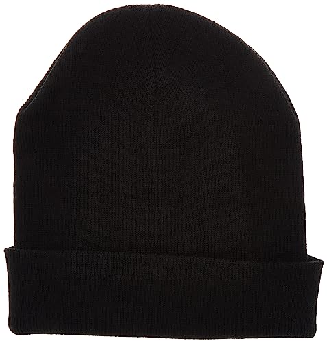 Timberland Men's Cuffed Beanie with Leather Logo Patch, Black, One Size