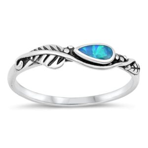 blue simulated opal wholesale tear drop ring new .925 sterling silver band size 7