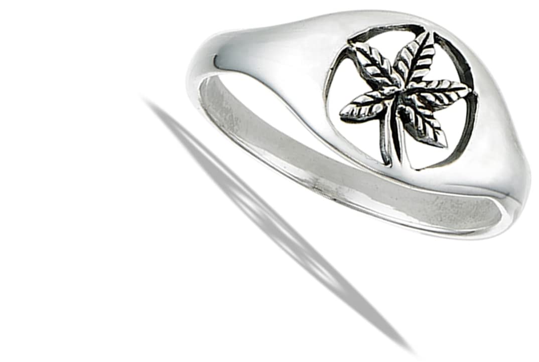 Cannabis Leaf Marijuana Pot Grass Hemp Ring .925 Sterling Silver Band Size 8