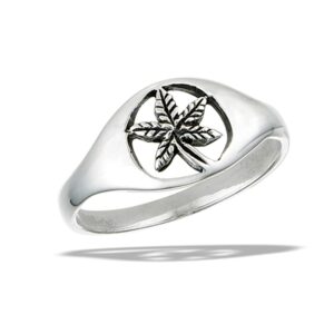 cannabis leaf marijuana pot grass hemp ring .925 sterling silver band size 8