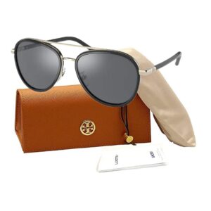 Tory Burch TY6089 33056V 57MM Black/Dark Grey Flash Mirror Aviator Sunglasses for Women + BUNDLE With Designer iWear Eyewear Kit