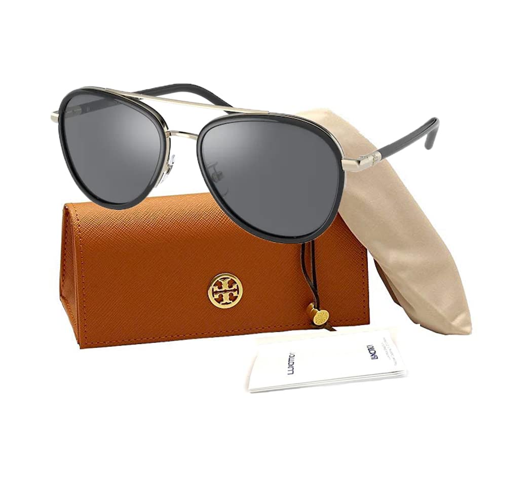 Tory Burch TY6089 33056V 57MM Black/Dark Grey Flash Mirror Aviator Sunglasses for Women + BUNDLE With Designer iWear Eyewear Kit