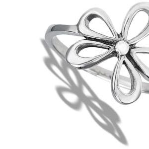 Wildflower Flower Silhouette Cute Ring New .925 Sterling Silver Band Size 10