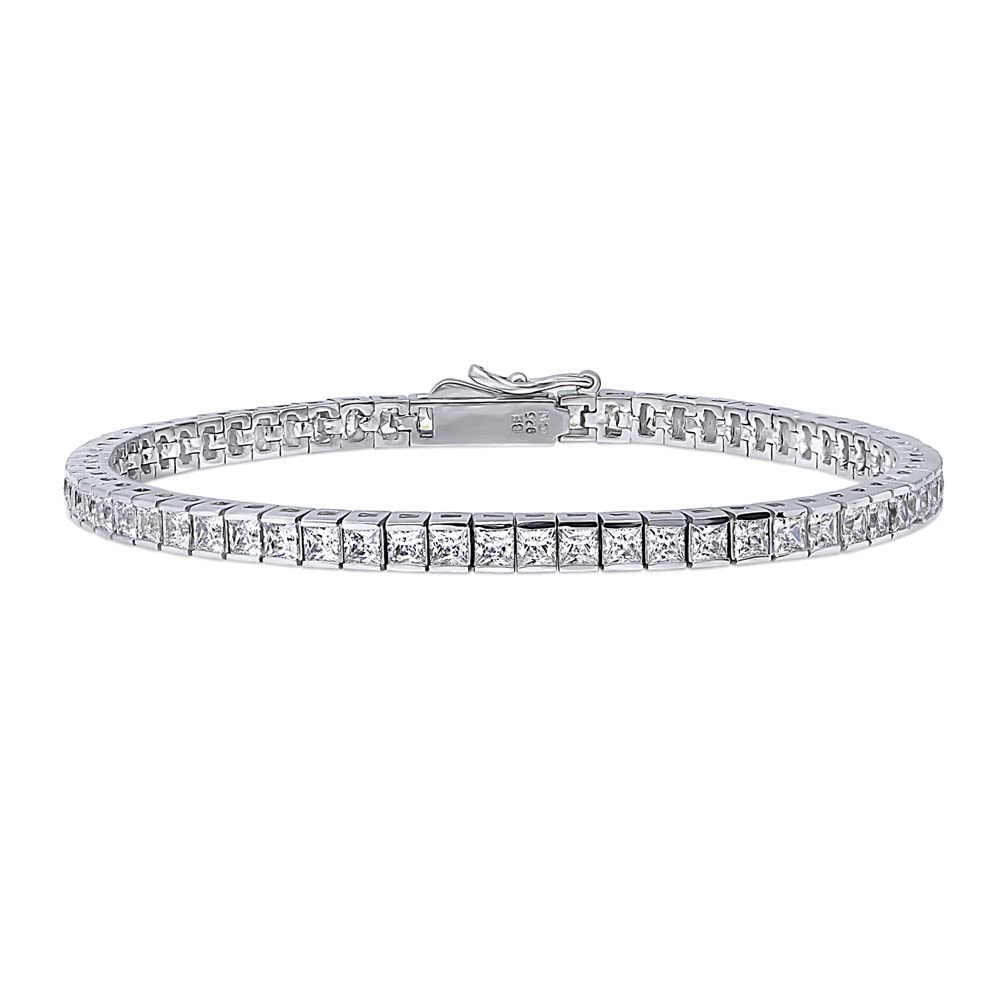 BERRICLE Sterling Silver Princess Cut Cubic Zirconia CZ Fashion Tennis Bracelet for Women, Rhodium Plated 7"