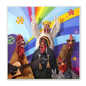 stupell industries hippy chicken birds singing guitar instrument smoking rainbows, design by lucia heffernan