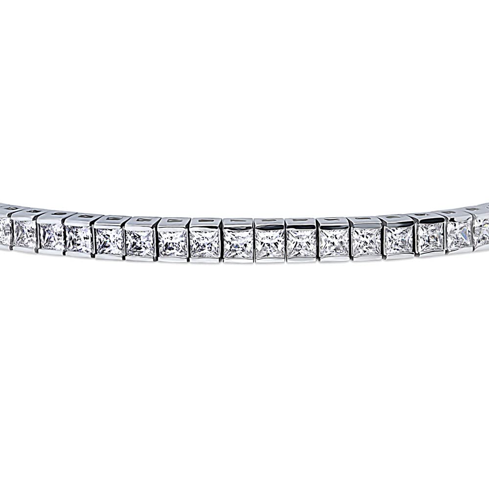 BERRICLE Sterling Silver Princess Cut Cubic Zirconia CZ Fashion Tennis Bracelet for Women, Rhodium Plated 7"