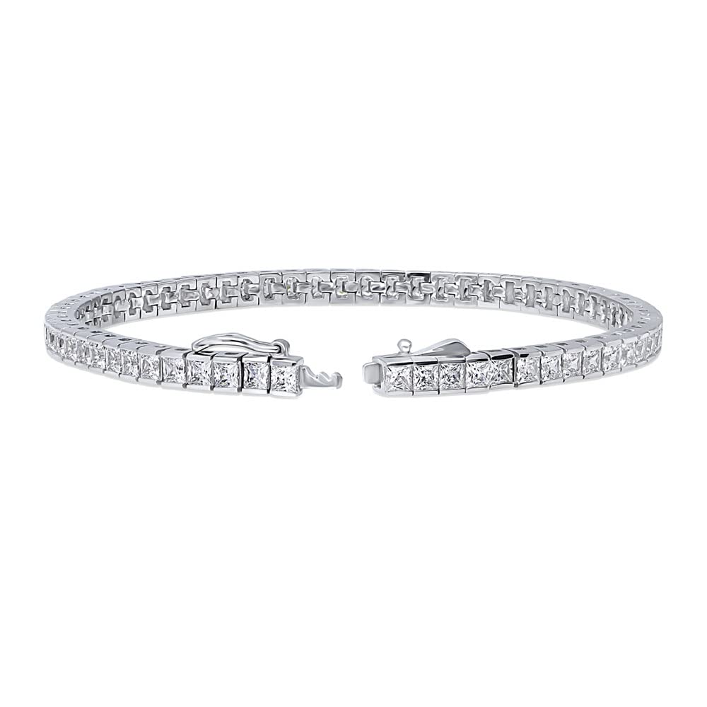 BERRICLE Sterling Silver Princess Cut Cubic Zirconia CZ Fashion Tennis Bracelet for Women, Rhodium Plated 7"